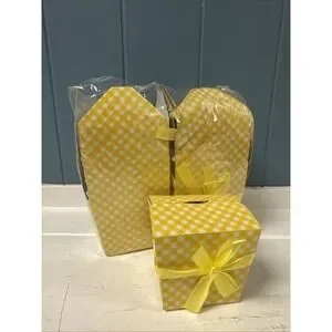 Party Supplies | 12 Mini Take Out Boxes Gingham Yellow White Check W ...
